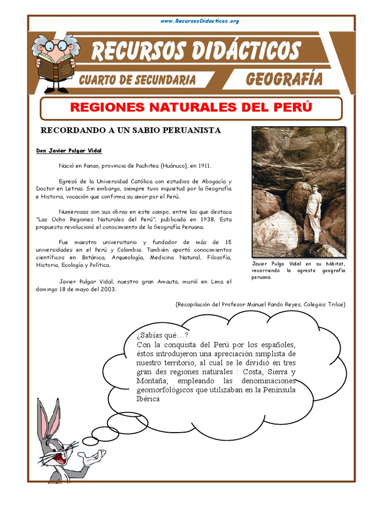 Regiones Naturales Del Perú para Cuarto Grado de Secundaria | PDF ...
