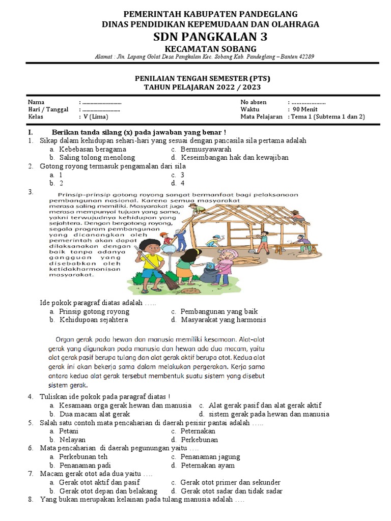 Soal Pts Kelas 5 Tema 1 Sub 1&2 - (PANTI) | PDF