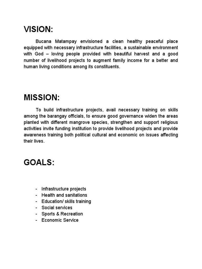 Brgy. Vision, Mission and Goals | PDF