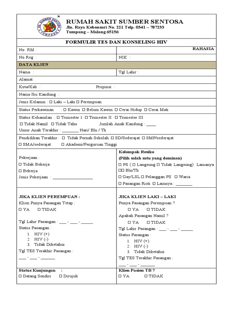 Formulir Tes Dan Konseling HIV-2 | PDF