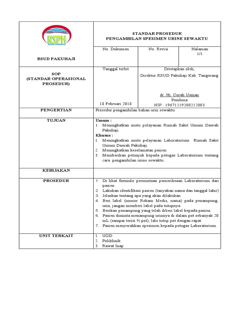 Sop Pengambilan Spesimen Urine | PDF