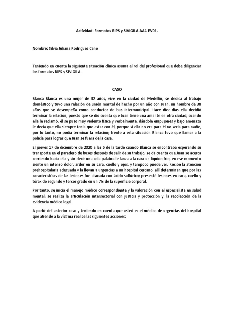 Formatos Rips y Sivigila Aa4-Ev01. | PDF