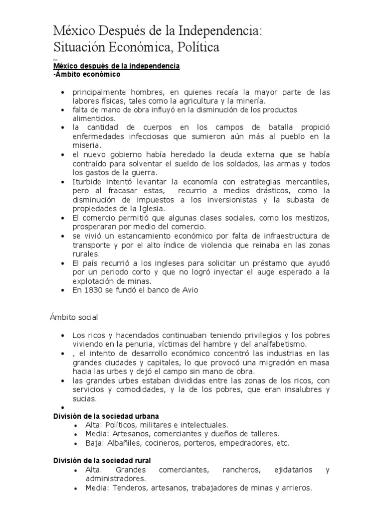 Economía y Sociedad en México Post-Independencia | PDF | México | Pobreza