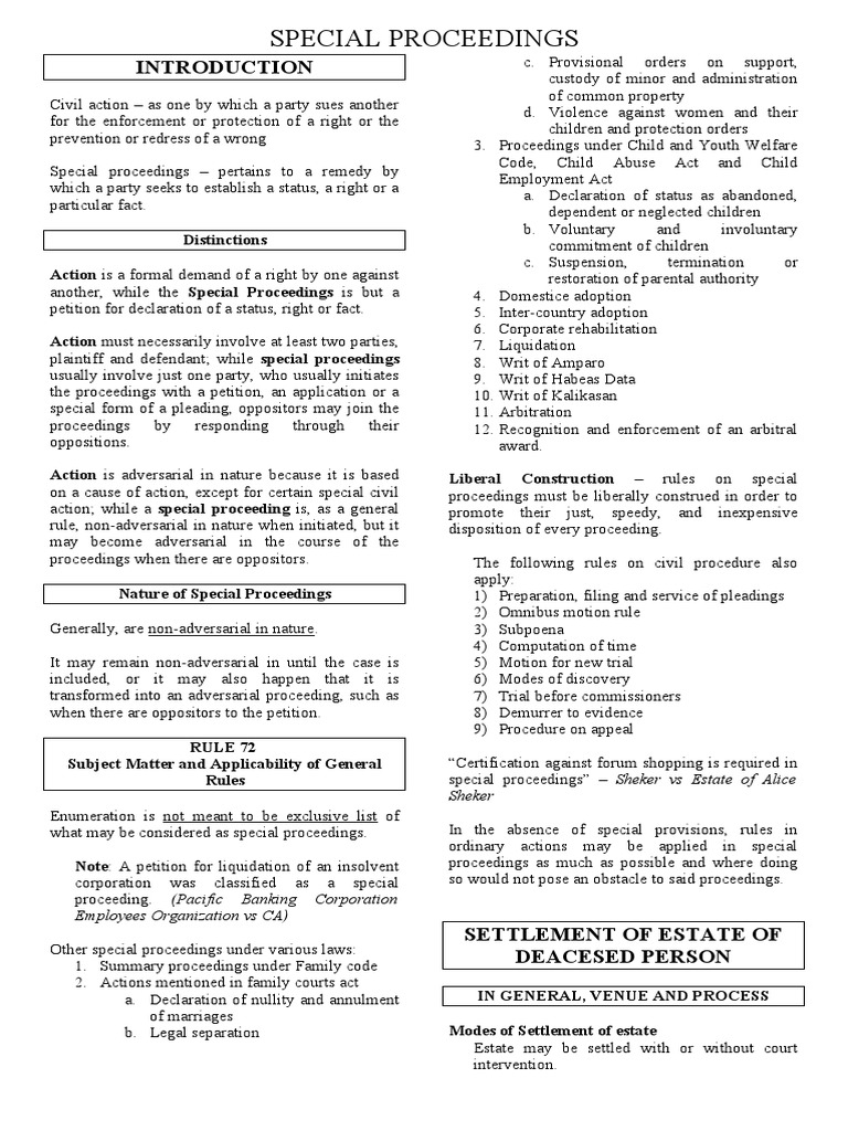 Reviewer in Special Procedure | PDF | Will And Testament | Probate