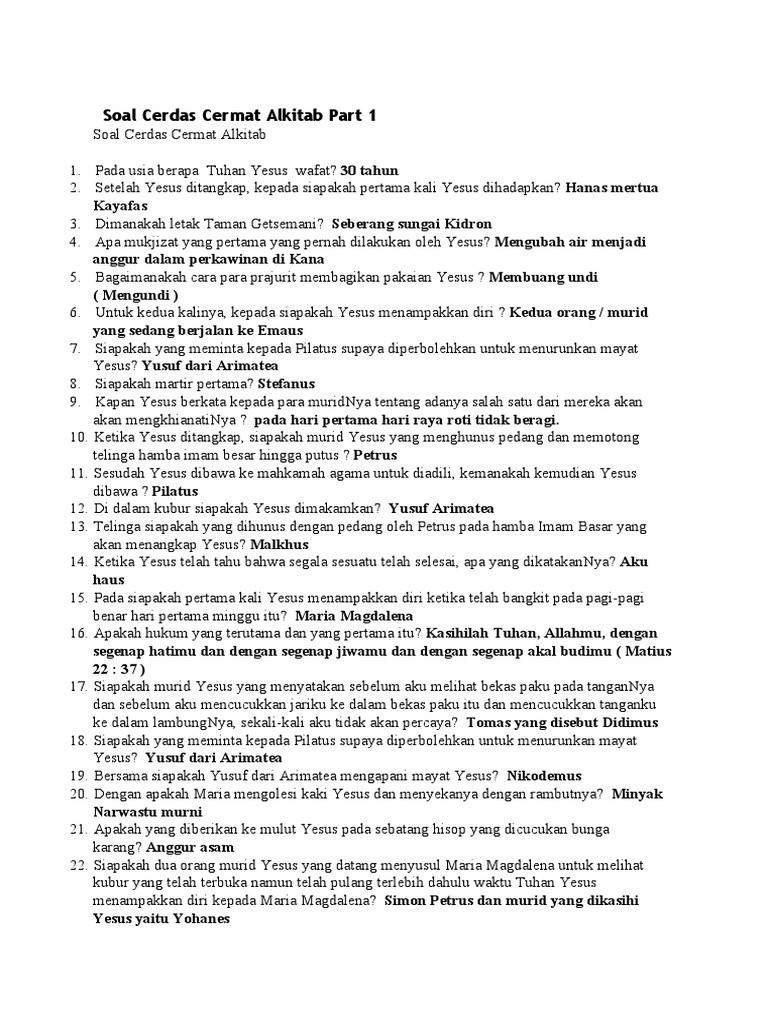 Soal Cerdas Cermat Alkitab Part 1 | PDF