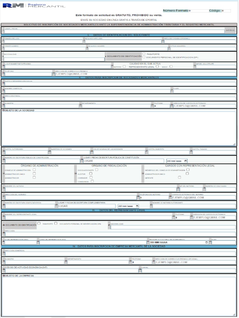 Formulario Registro Mercantil | PDF