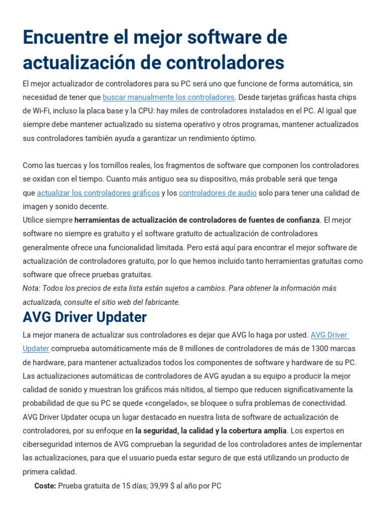Encuentre El Mejor Software de Actualización de Controladores | PDF | Software | Hardware de la ...
