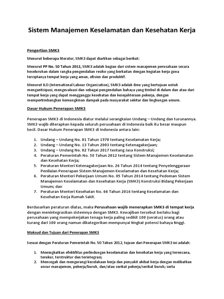 Sistem Manajemen Keselamatan Dan Kesehatan Kerja (SMK3) | PDF | Bisnis | Teknologi & Rekayasa