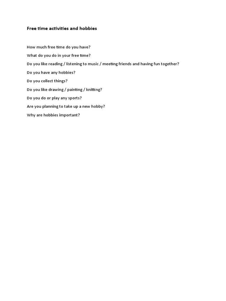 Free Time Activities and Hobbies | PDF | Self-Improvement