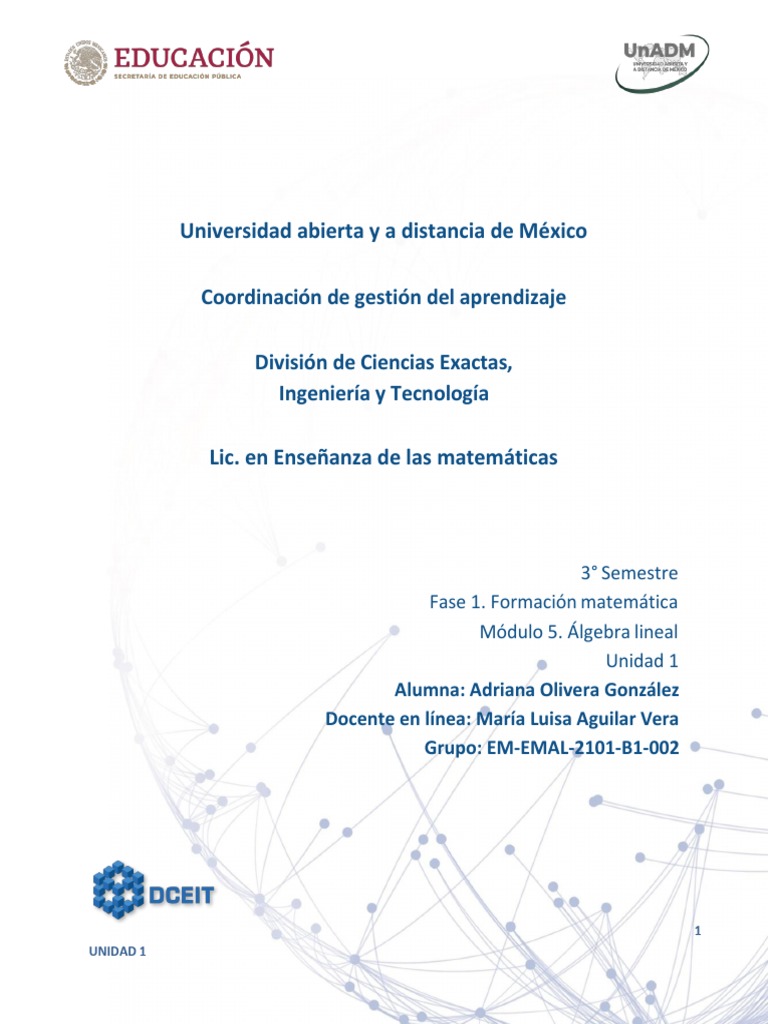 03 em 05 Emal U1 A2 Adriana Olivera | PDF | Matriz (Matemáticas) | Determinante
