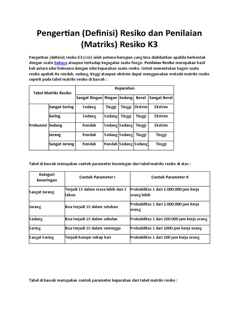 Matriks Penilaian Risiko K3 | PDF