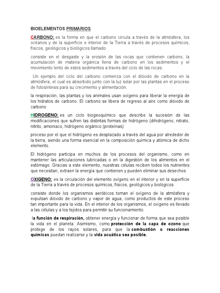 Bioelementos Primarios | PDF | Nitrógeno | Organismos