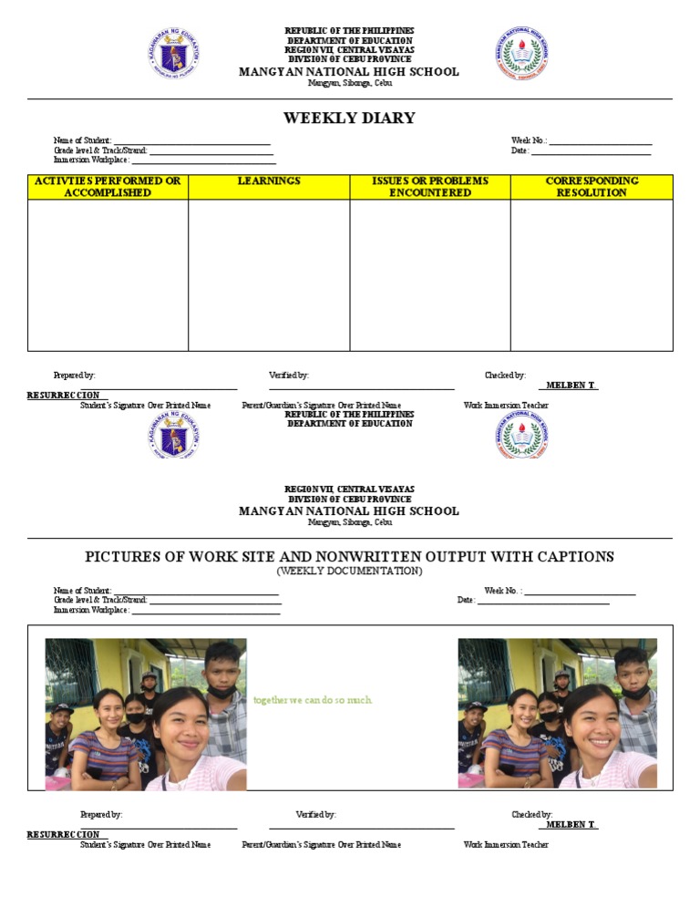 Weekly student work immersion diary | PDF