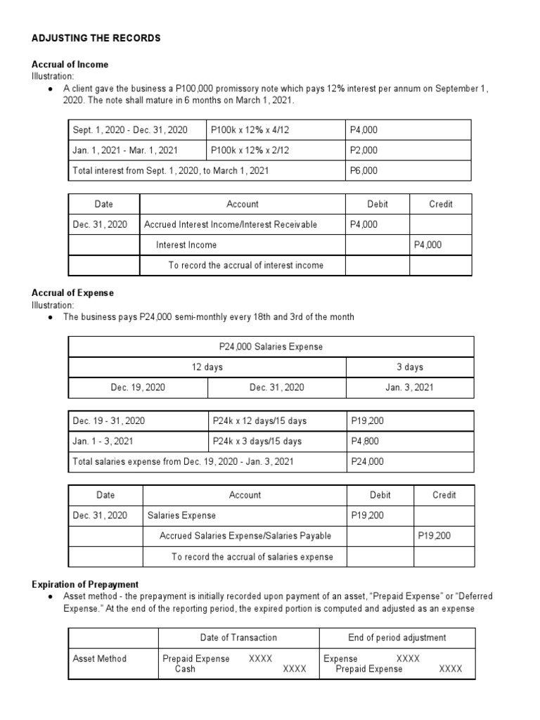 Adjusting Entries for Income and Expenses | PDF | Depreciation | Debits And Credits