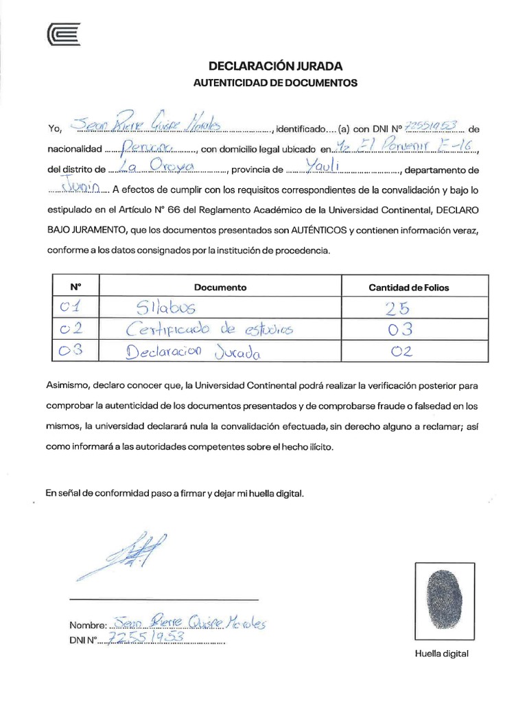 converted-DECLARACION JURADA, AUTENTICIDAD DE DOCUMENTOS | PDF