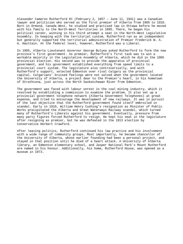 Alexander Cameron Rutherford | Download Free PDF | Canada | Politics Of ...
