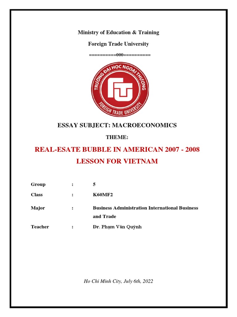 The Impact of the 2007-2008 US Real Estate Bubble and Lessons for Vietnam's Real Estate Market ...