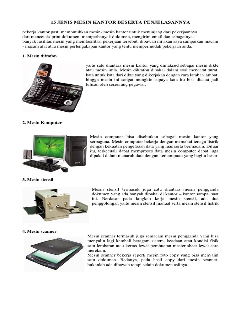 15 Jenis Mesin Kantor Beserta Penjelasannya | PDF | Komputer