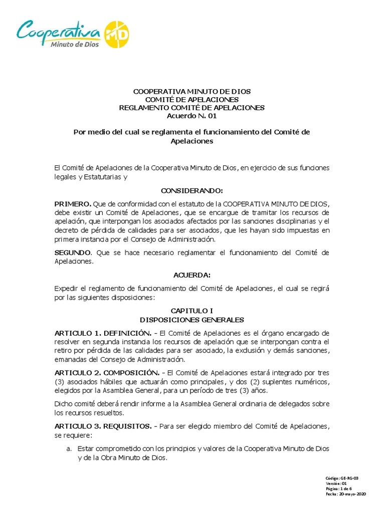 Reglamento Comite de Apelaciones | PDF | Quórum | Regulación