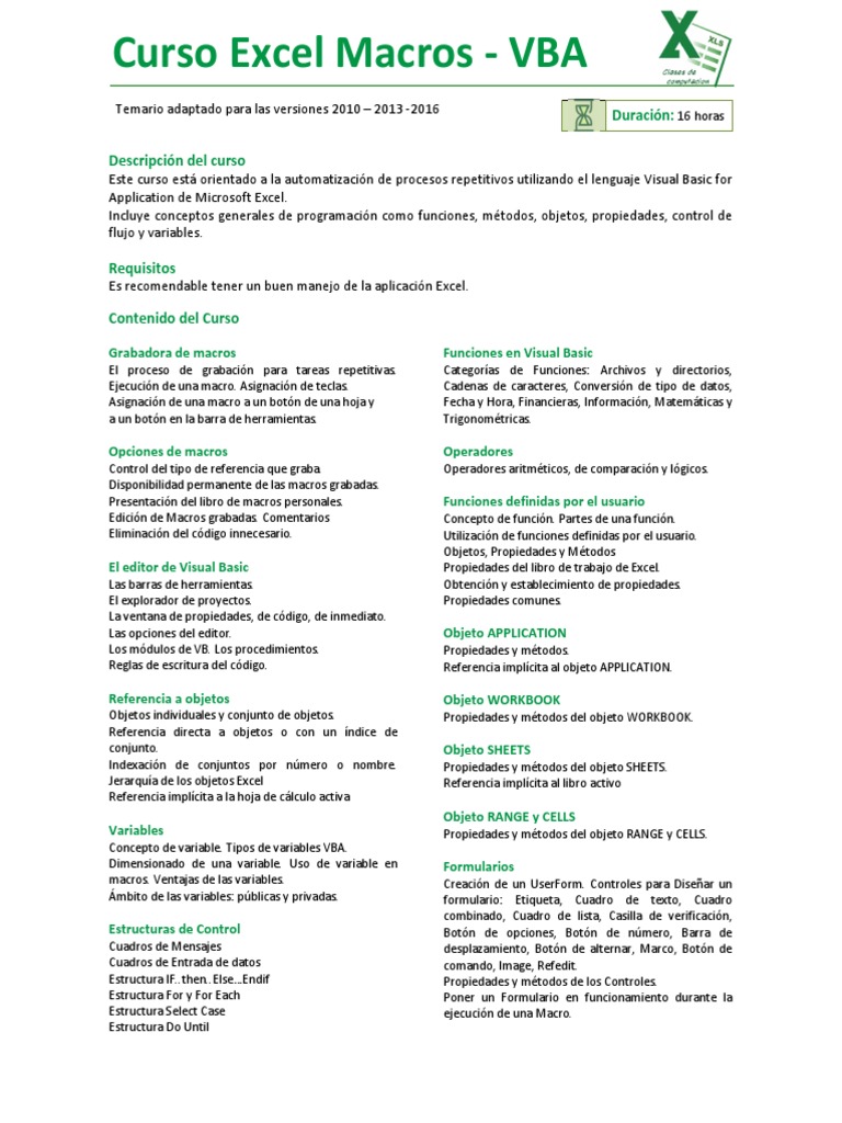 Curso Excel Vba Pdf Macro Informática Microsoft Excel 5186