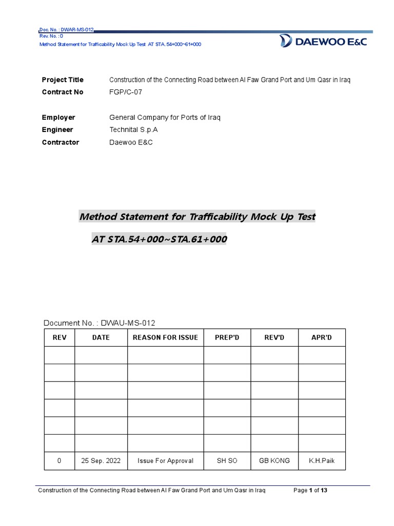 Method Statement For Trafficability Mock Up Test | Download Free PDF ...