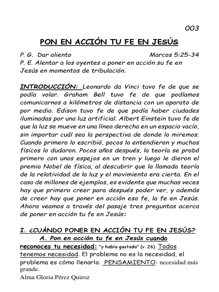 Bosquejo Marcos 5 - 25 - 34 | PDF | Jesús | Ligero