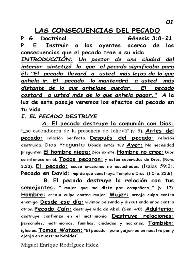Bosquejo - Genesis 3 Las Consecuencias Del Pecado | PDF | Gracia divina ...