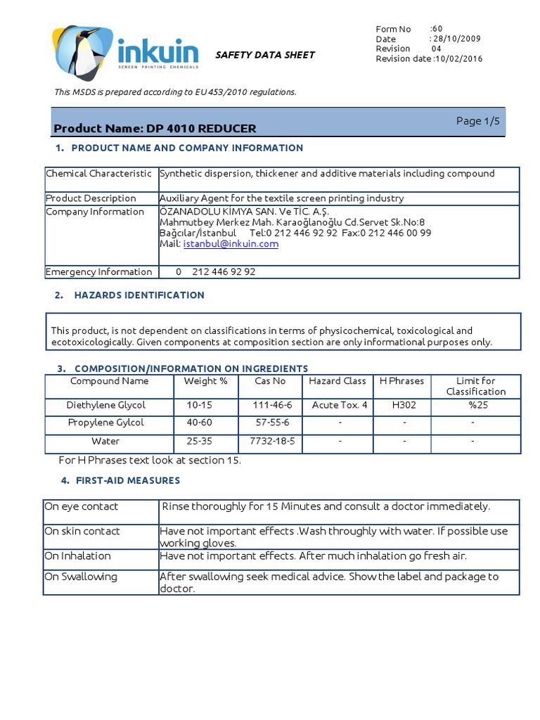 DP 4010 Reducer Ghs Msds Eng | PDF | Physical Sciences | Chemistry