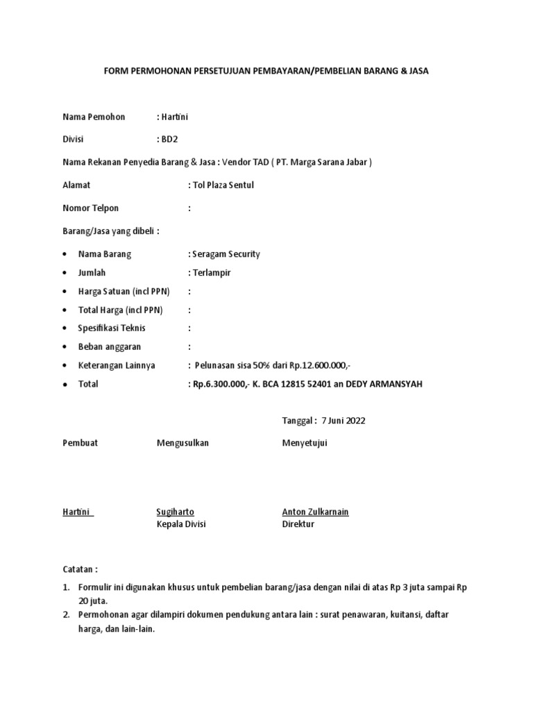 Form Persetujuan Pembelian BRG | PDF