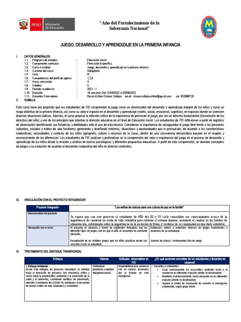 Sílabo_juego, desarrolllo y aprendizaje | PDF | Plan de estudios | Aprendizaje