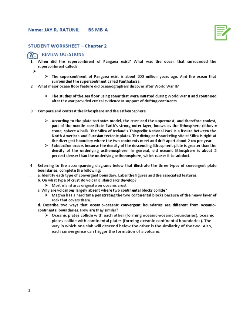 Module2 Worksheet | PDF | Plate Tectonics | Volcano