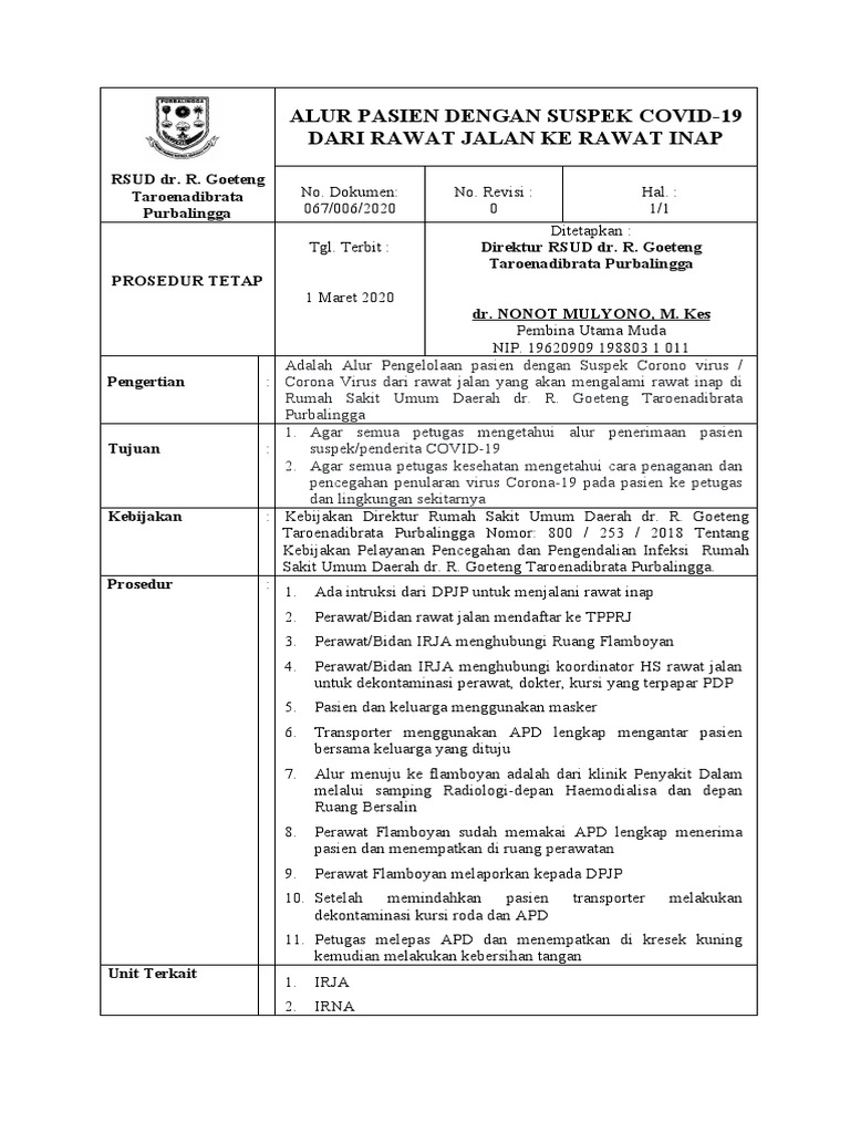 Spo Alur Pasien Dengan Suspex Covid 19 Dari Rawat Jalan Ke Rawat Inap | PDF