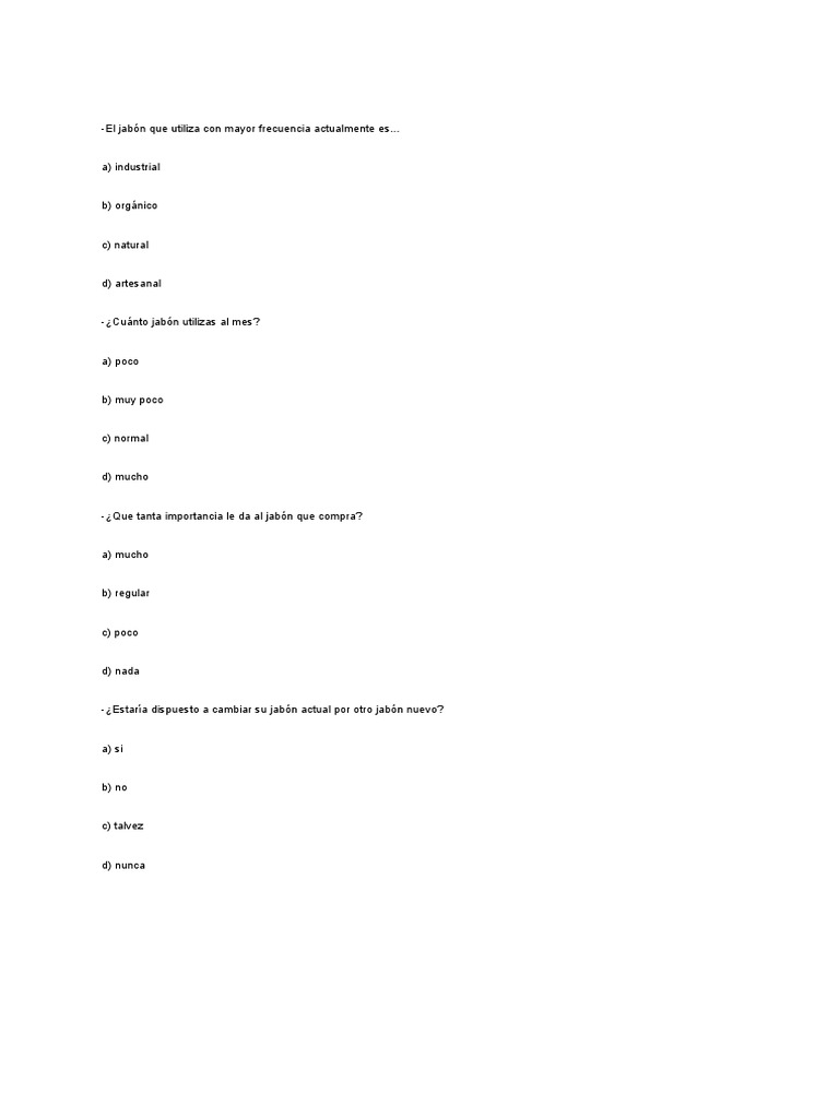 Encuesta sobre preferencias de jabón | PDF | Cocina, comidas y vino | Arte