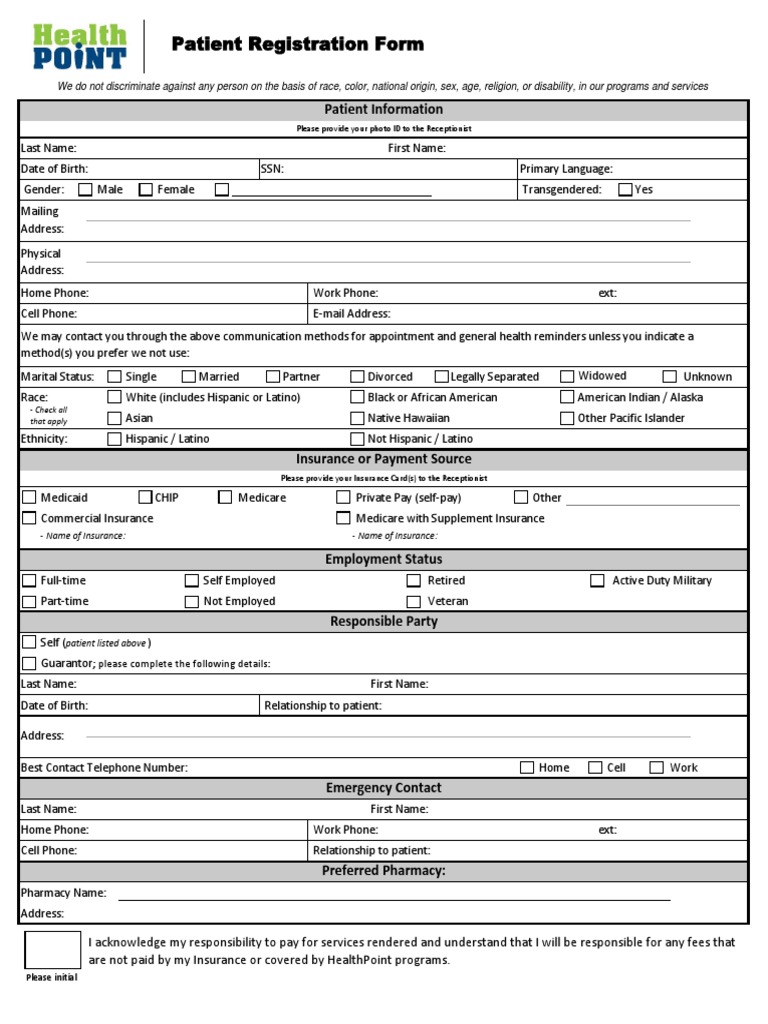 HealthPoint Patient Registration Form | PDF | Informed Consent | Medical Record