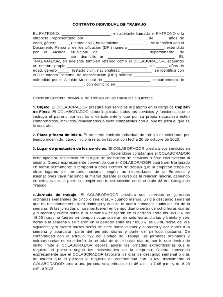 Modelo de Contrato Individual de Trabajo | PDF | Archivo de computadora ...
