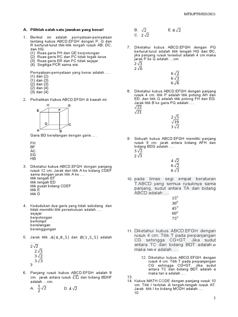 SOAL PTS Matematika Kelas XII | PDF