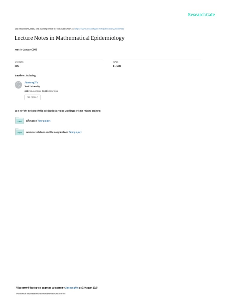 Lecture Notes in Mathematical Epidemiology | PDF | Health Sciences ...
