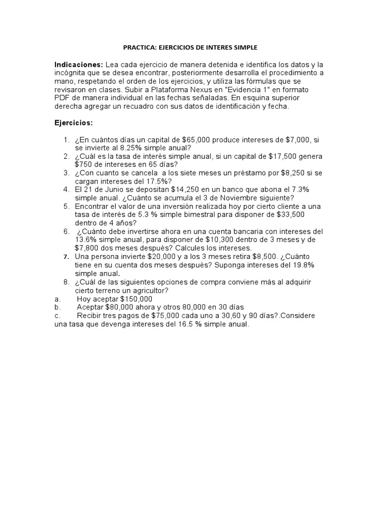 Practica 1 Ejercicios Interes Simple | PDF