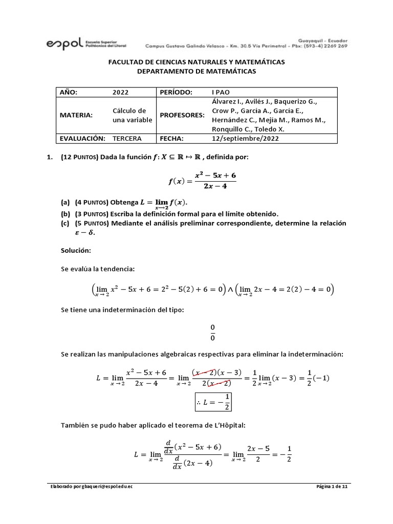 2022 I PAO CUV Ex3 Presencial Solucion | PDF | Integral | Función (Matemáticas)