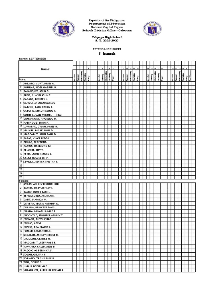 Attendance Sheet SEPTEMBER | PDF