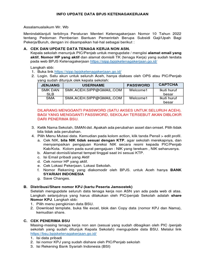 Info Update Data BPJS Ketenagakerjaan-1 | PDF