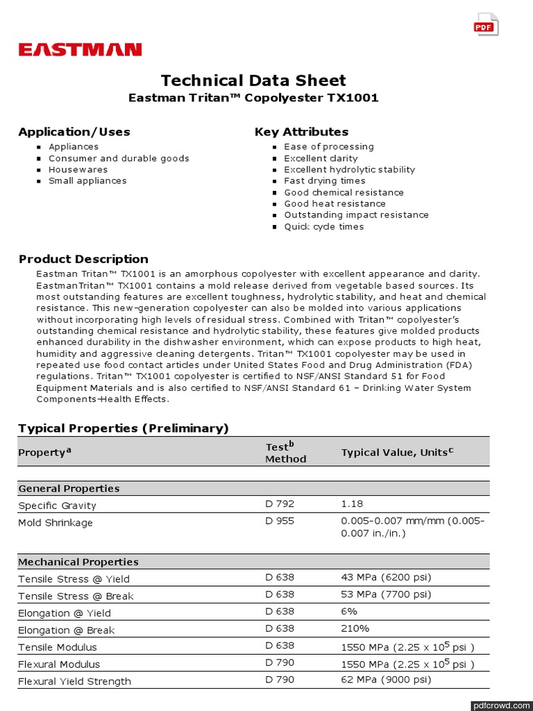 Tritan TX1001 | PDF | Strength Of Materials | Pascal (Unit)