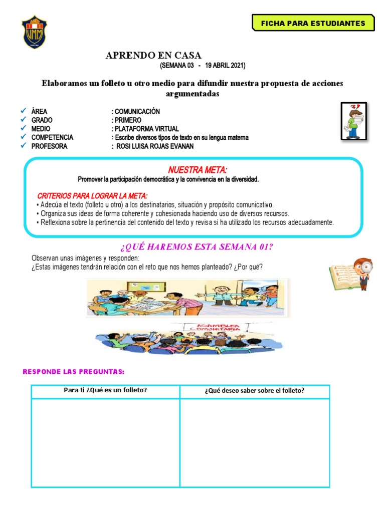 APRENDO EN CASA 1°y 2° - SEMANA 13 - 2021 (PROF. ROSI) | PDF ...