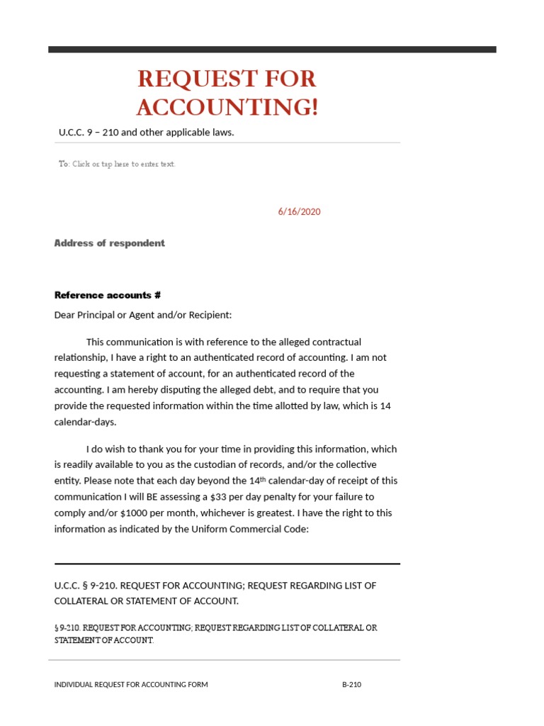 REQUEST FOR ACCOUNTING Form | Download Free PDF | Debt | Uniform ...