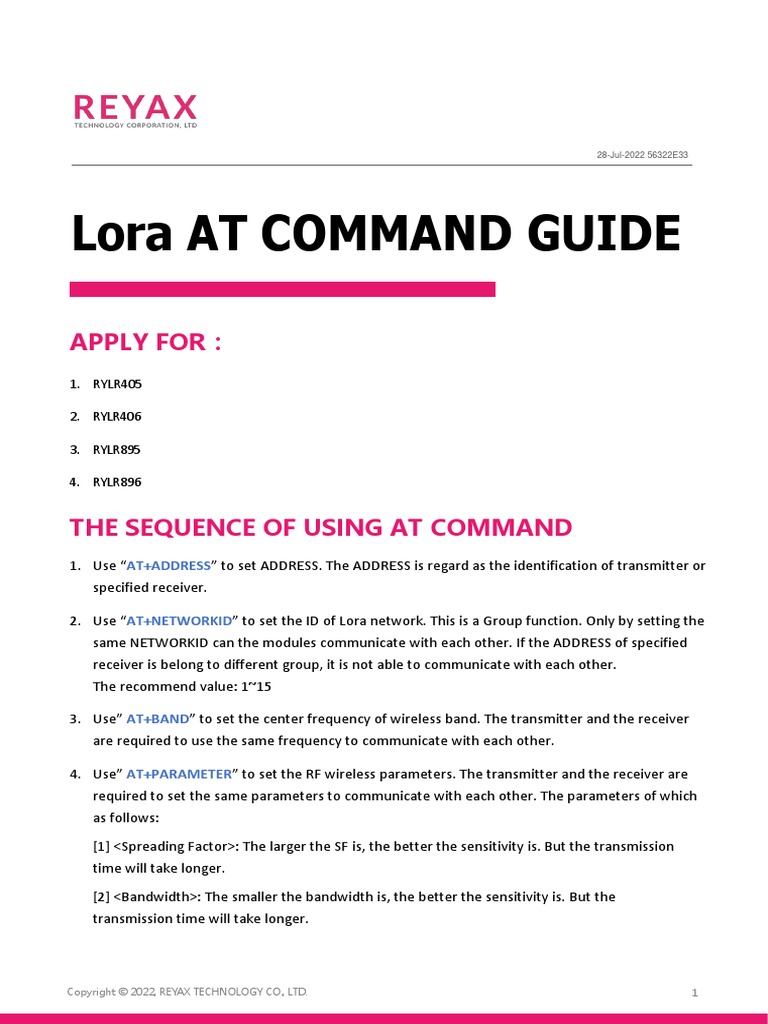 Lora AT Command RYLR40x - RYLR89x - EN | PDF | Computer Science | Information And Communications ...