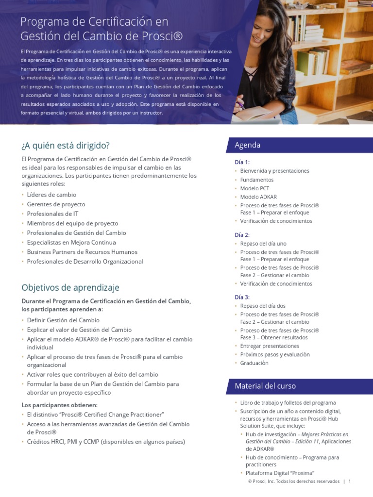 2104 - Brochure Prosci-CM-Certification (Latam+Iberia) | PDF | Aprendizaje | Conocimiento
