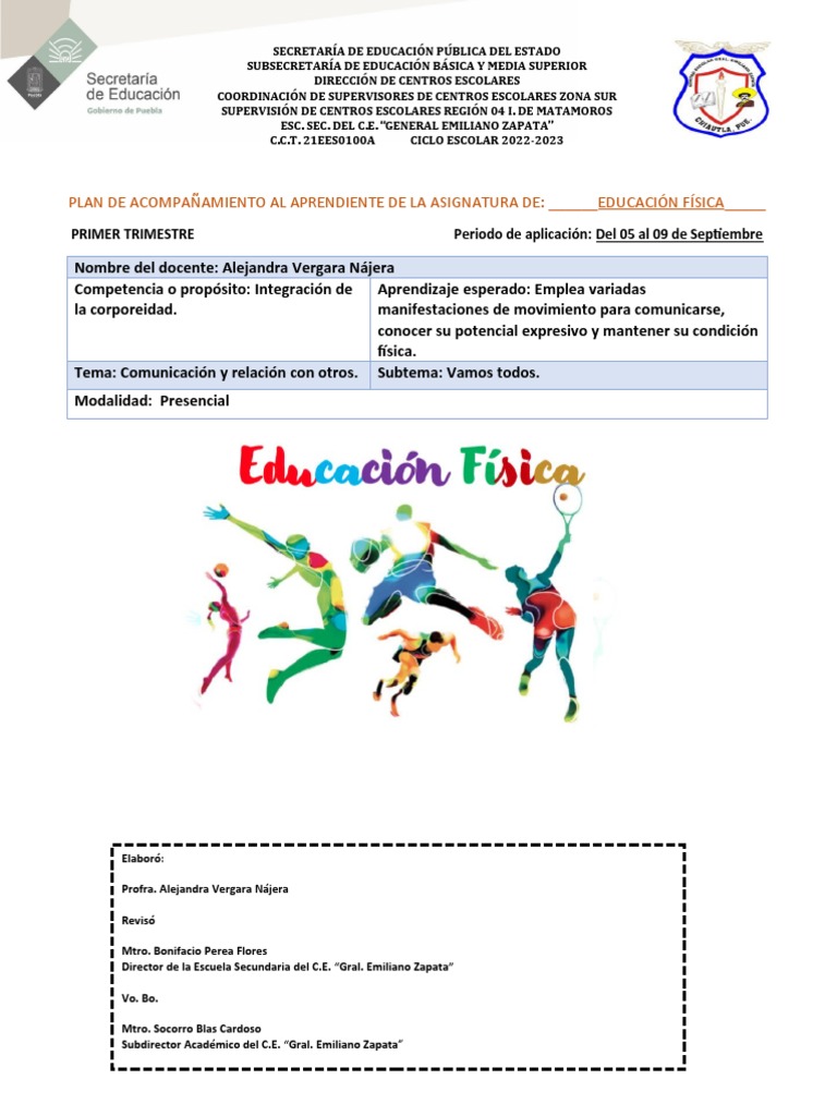 PLAN CLASE Educación Fisica. 19-23 Sep | PDF