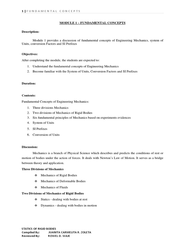 Module 1 - Introduction | PDF | Force | Mechanics Module 1 - Introduction | PDF | Force | Mechanics