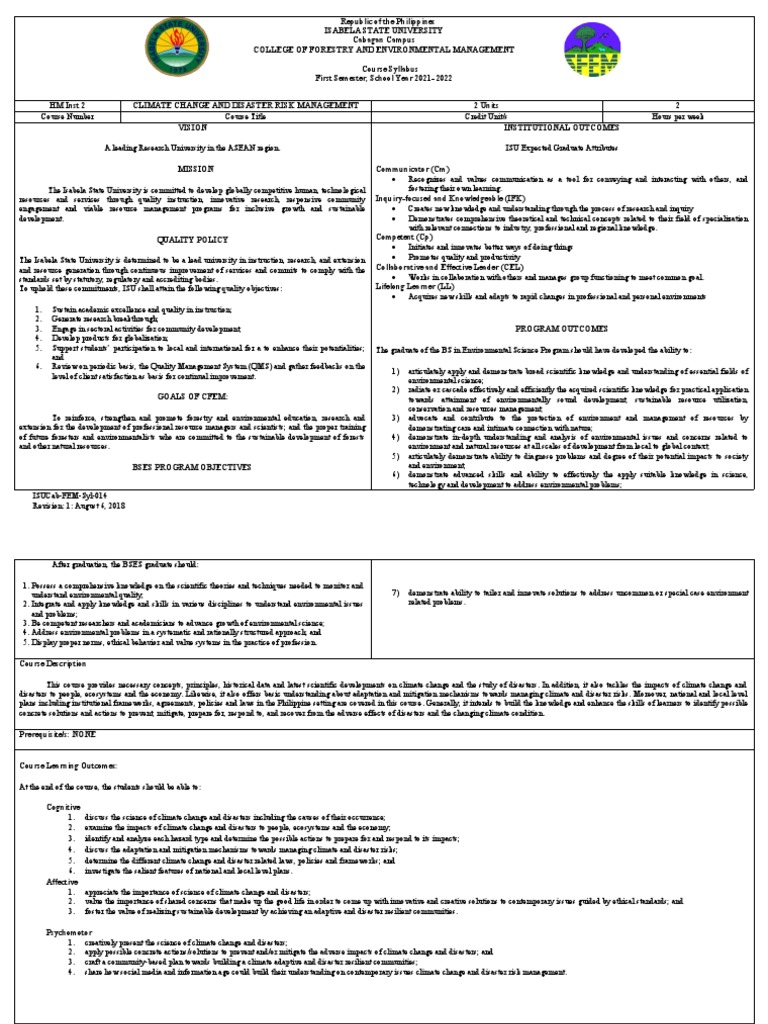 Climate Change and Disaster Management Syllabus | PDF | Climate Change ...