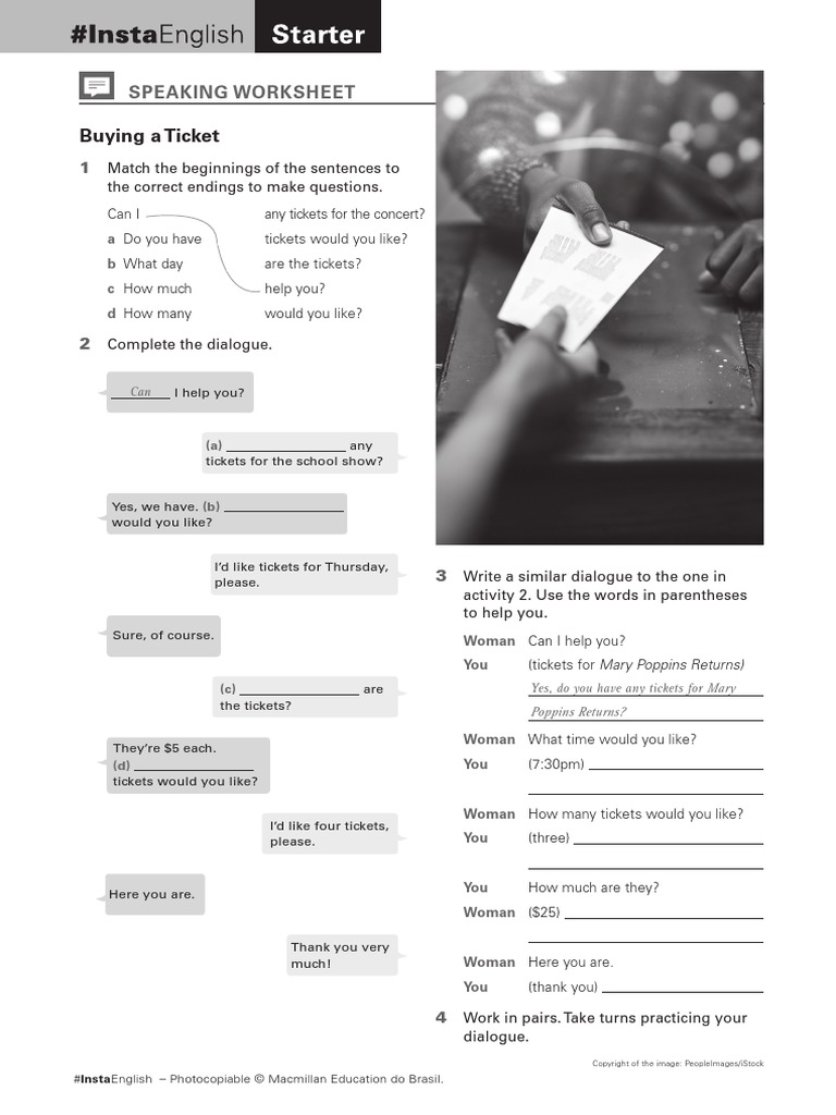 Insta Starter - Speaking Worksheet - Buying A Ticket | PDF